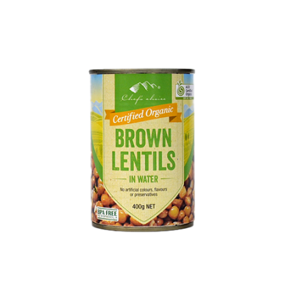 Chef's Choice Organic Brown Lentils in Water 400g - Biviano & Sons
