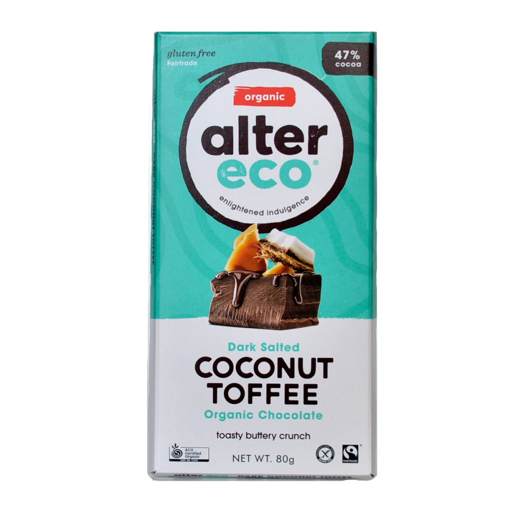 Alter Eco Organic Coconut Toffee Chocolate 80g - Biviano & Sons